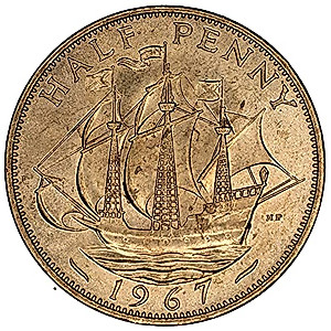 1967 UK Elizabeth II British Bronze Half Penny Very Good