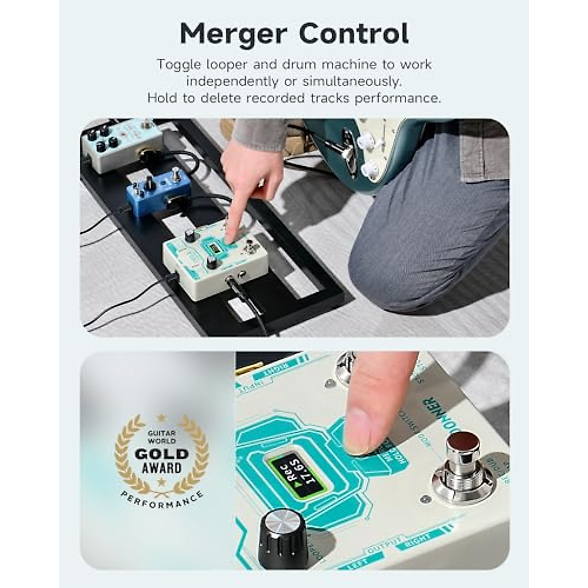 Donner Circle Looper Pedal Drum Machine, 2 in 1 Drum Looper Stereo Guitar Loop Pedals, 40 Slots 160 mins Loop with 110 Drum Grooves, Tap Tempo, Fade Out