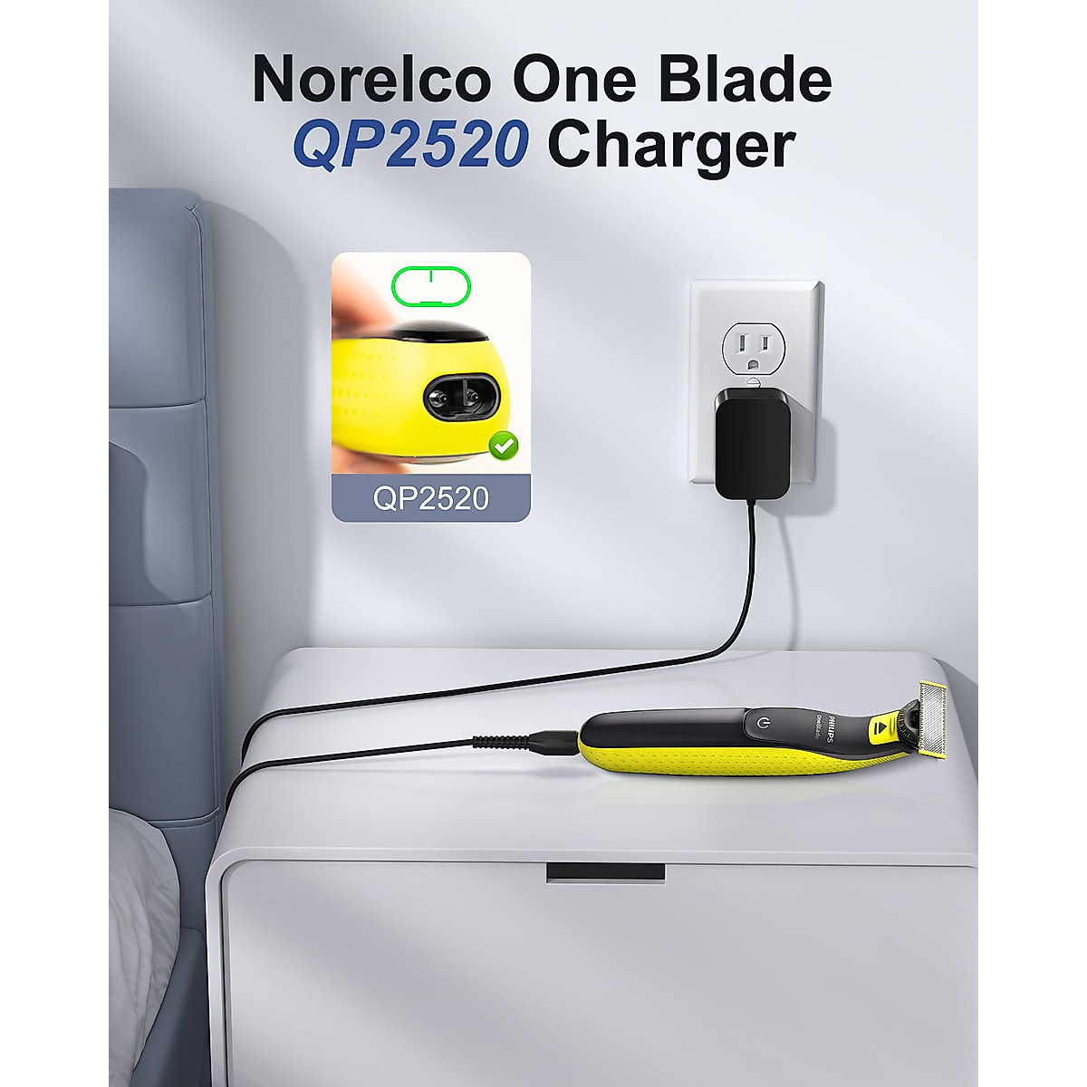 VHBW 4.3V Charger for Philips Norelco OneBlade QP2520 Compatible with Philips QP2520 QP2620 QP2510 QP2721 MG3730 MG3720 MG3710 MG3740 Electric Beard Razor Charger Cord