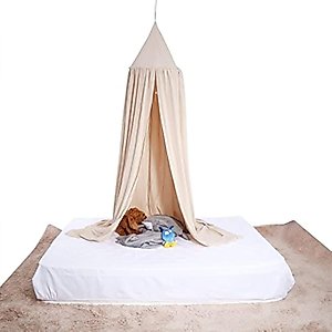 Yosoo Baby Bedding Round Dome Bed Canopy Kids Play Tent Hanging Mosquito Net Curtain for Baby Kids Reading Playing Sleeping Room Decoration, Khaki