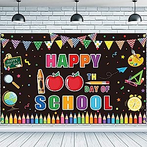 JKQ Happy 100th Day of School Backdrop Banner 73 x 43 Inch Large Size Colorful 100 Days of School Background Banner Preschool Kindergarten Hooray 100th Day School Party Decorations Photo Booth Props
