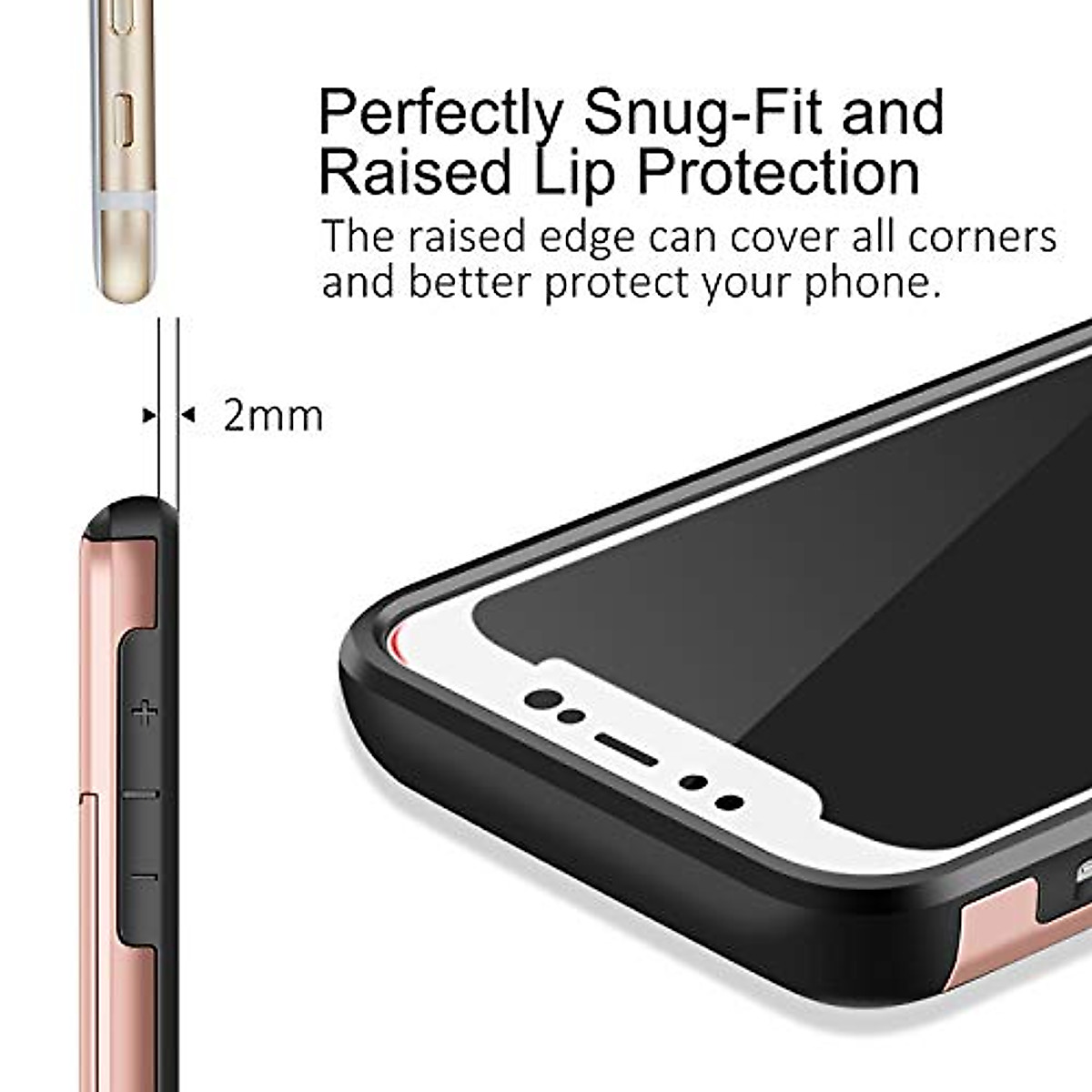 SAMONPOW iPhone X Case, iPhone 10 Case,Hybrid iPhone X Wallet Case Card Holder Shell Heavy Duty Protection Shockproof Anti Scratch Soft Rubber Bumper Cover Case for iPhone X 5.8 inch Rose Gold