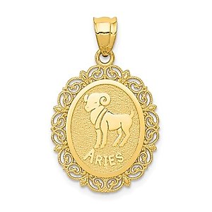 14K Yellow Gold Aries Zodiac Necklace Ram Horoscope Pendant March April Birthday Charm Astrology Jewelry (Ram) Only
