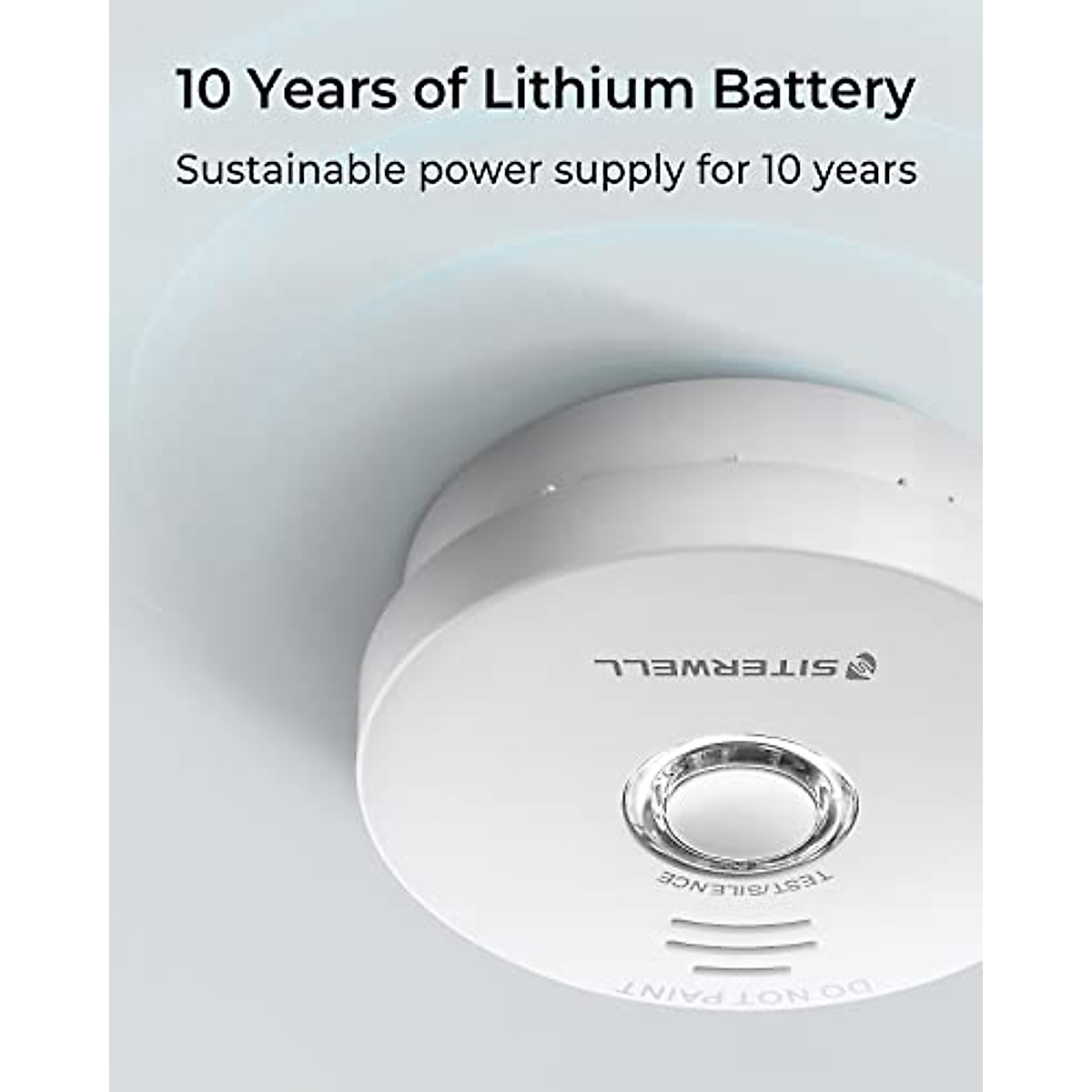 SITERWELL Smoke Detector, 10-Year Fire Alarm Smoke Detector with Built-in 3V Battery and Photoelectric Technology, Fire Detector with Low Battery Warning and Silence Function, UL217, GS508C, 4 Packs