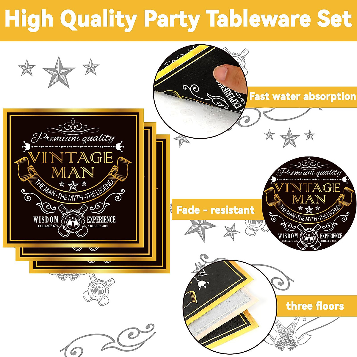 gisgfim 200 PCS Vintage 50th Birthday Plates and Napkins Party Tableware Set 1975 50th Birthday Party Table Supplies Cheers to 50 Years Paper Plate Napkin Fork 50 Guests for Men