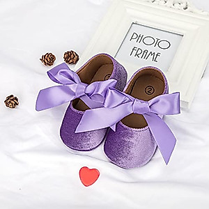 HsdsBebe Infant Baby Girls Mary Jane Flats Bow Non-Slip Soft Sole Princess Toddler First Walkers Sneaker Wedding Dress Shoes(Q181 Purple,1)