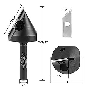 BINSTAK 60 Degree V Groove Router Bit 1/4 Inch Shank, Carbide Insert Wood CNC Router Bits for Woodworking Engraving Carving