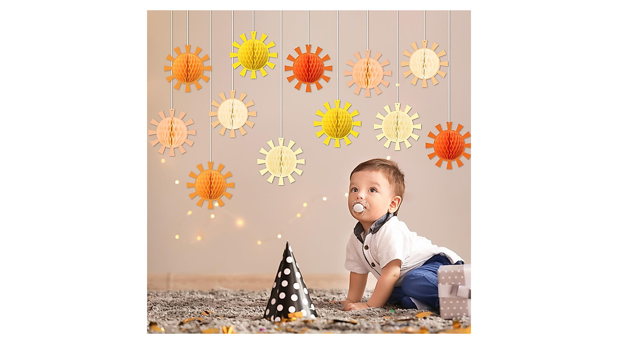 12PCS Boho Sun Party Decor - Honeycomb Balls for Sun Themed Events