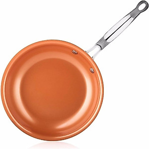 Nonstick Copper Frying Pan, Chef Skillet with Ceramic Coating, Oven Dishwasher Safe, Induction Skillet for All Stoves, PFOA Free,Brass,10 inch