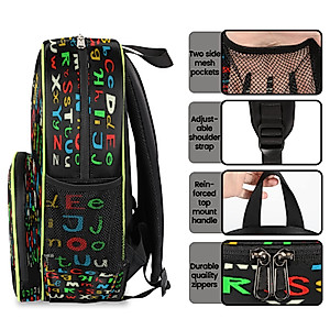 Education Alphabet Kids Backpack for Boys Girls, Rainbow Letter Toddler Bag Kindergarten Children Bag Preschool Nursery Travel Bag with Chest Strap Small Backpack