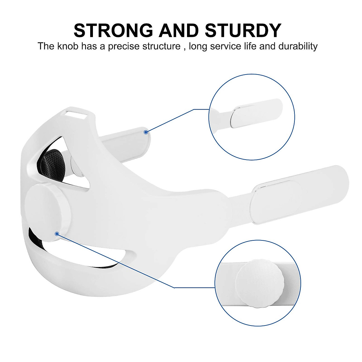 MASiKEN K6 Adjustable Replace Elite Head Strap for Oculus Quest 2, Enhanced Support and Comfort Head Pad Cushion,Reduce Head Pressure,Optimize Interface Fillet and Headstock Angle (White)