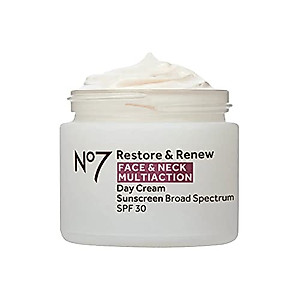No7 Restore & Renew Multi Action Face & Neck SPF 30 Day Cream - Firming Cream for Face & Neck - Emblica & Vitamin C Brightening Moisturizer with Skin Hydrating Hyaluronic Acid (50ml)