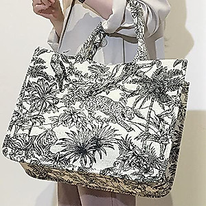 Fashion luxury tote bag cotton linen one shoulder handbag large capacity jacquard embroidery retro exquisite graffiti(L)