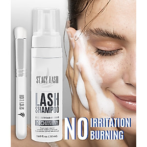 STACY LASH Eyelash Extension Shampoo + Brush / 1.69 fl.oz / 50ml / Eyelid Foaming Cleanser/Wash for Extensions & Natural Lashes/Safe Makeup Remover/Supplies for Professional & Home Use