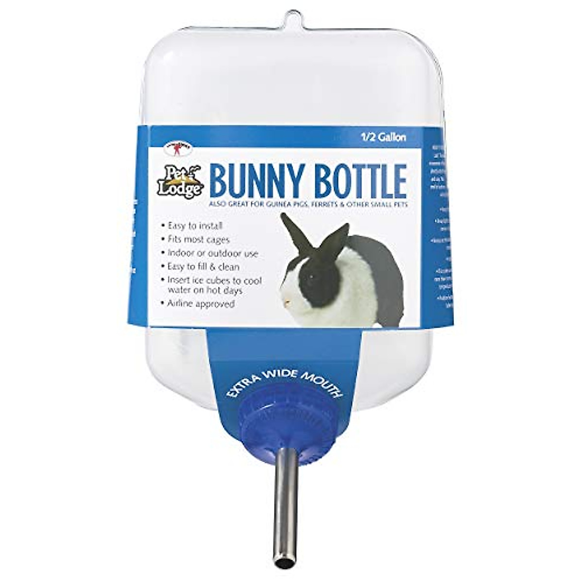 LITTLE GIANT Bunny Bottle Water Dispenser - Pet Lodge - Large Capacity Plastic Water Bottle for Rabbits, Hamsters, Guinea Pigs, Other Small Animals (64 oz.) (Item No. BB64)