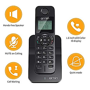 Ornin D1005 Cordless Landline Telephone for Home and Office Use, ECO Technology, Rubber Oil Injection(Single Pack, Black)…