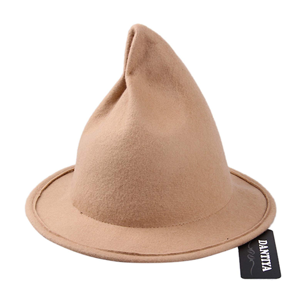 DANTIYA Women's Wool Felt Candy Colored Sharp Pointed Witch Hat for Halloween Party and Daily Khaki
