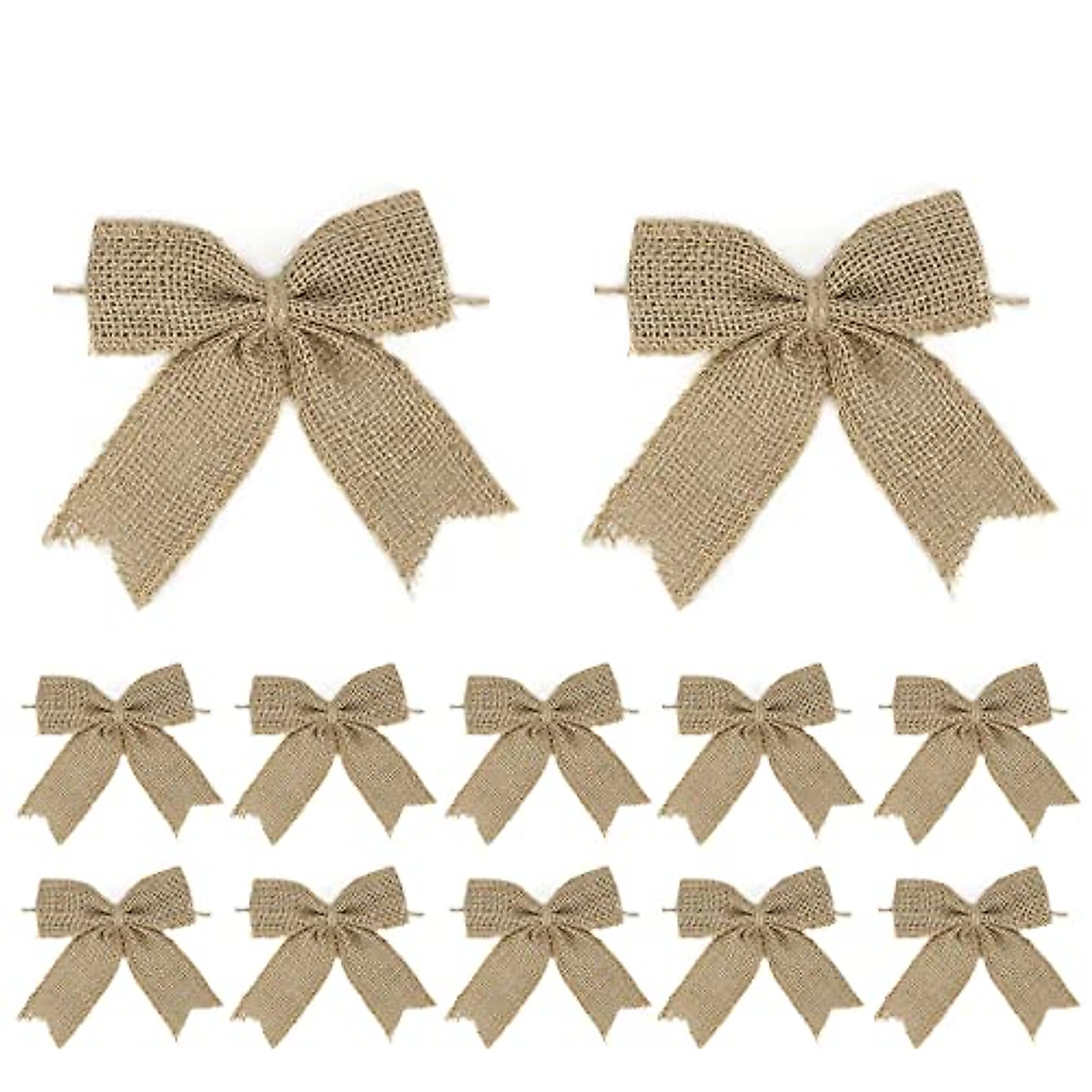 AIMUDI Natural Burlap Bows Rustic Gift Bows Christmas Wreath Bows 4 Inch Handmade Small Burlap Farmhouse Bows for Crafts Gift Wrapping Christmas Tree Wedding Home Decor Thanksgiving - 12 Counts