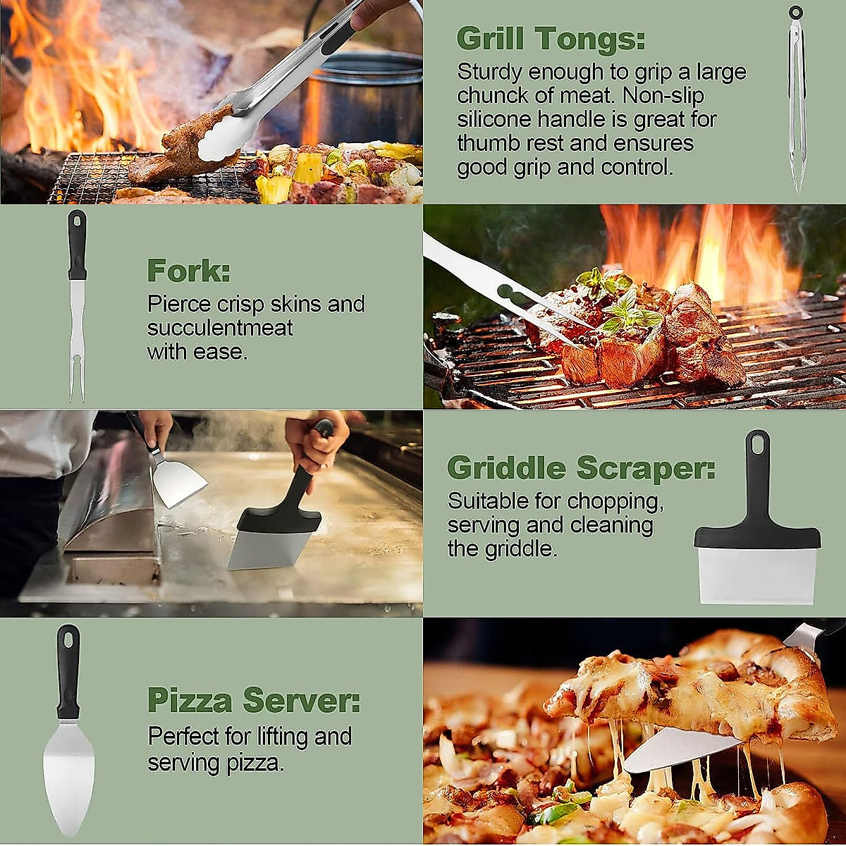 Griddle Accessories Kit, 42PCS Flat Top Grill Accessories Set for Blackstone and Camp Chef, BBQ Spatula Set with Enlarged Spatulas, Scraper, Tongs for Outdoor Barbecue & Cooking