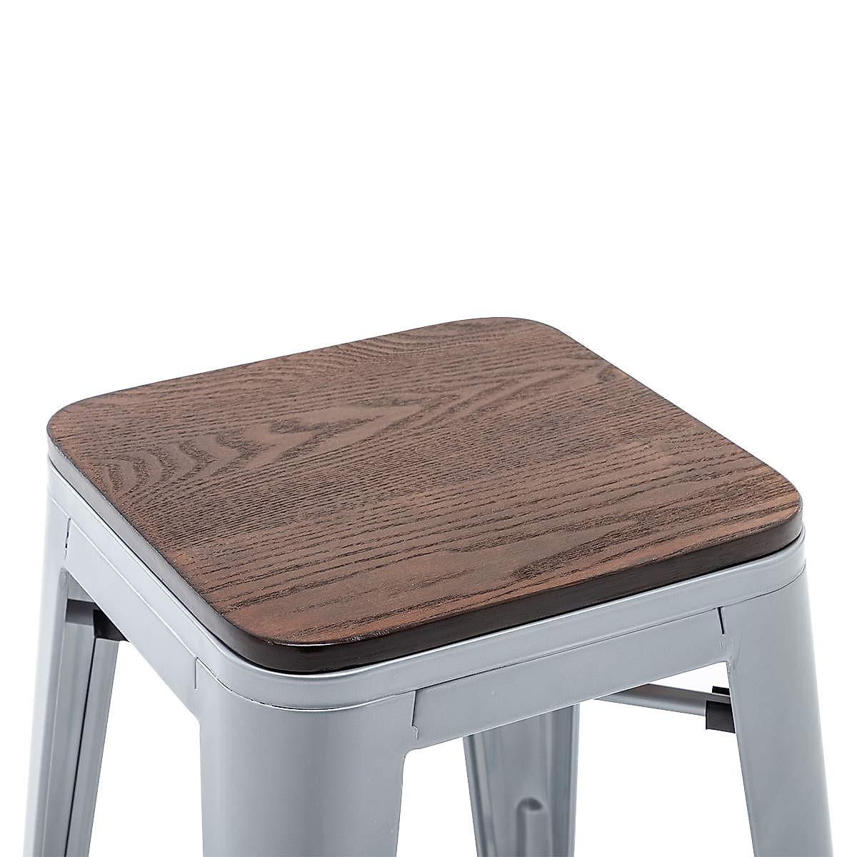 Alunaune 24" Metal Counter Height Bar Stools Set of 4 Industrial Backless Kitchen Patio Counter Stool Stackable Barstools Wood Top- 24inch, Silver