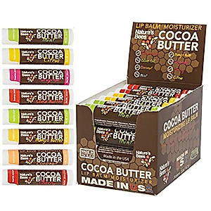 Nature's Bees (24 Count, 8 Flavors) Cocoa Butter Flavored Lip Balm Tubes Set Bulk Assortment Natural Chap Treatment Moisturizer For Very Dry Lips