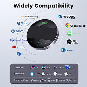 TONGVEO Bluetooth Speakerphones Conference Microphone,2 in 1 Daisy Chain Conference Speakers with Microphone,360° Voice Pickup Noise Reduction 8 Hour Call Time for up to 20 Attendees Meeting