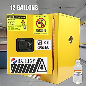 DYRABREST Safety Storage Cabinet for Liquids Fireproof Leakproof Cabinet with Manual Doors Cold Rolled Steel Flammable Cabinet(Yellow) (12 Gallon)