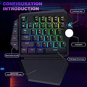 FELICON RGB Gaming Half Keyboard with Detachable Wrist Rest, 39 Programmable Keys Multimedia Knob Professional Rainbow Backlight Mechanical Gaming Keypad Compatible with PC/Xbox/PS4