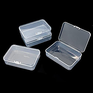 yueton 4pcs 3.7" x2.6" x1" Rectangle Clear Small Plastic Box, Mini Plastic Storage Containers Box, Small Organizer Case with Hinged Lid - for Business Cards, Credit Cards, Jewelry Accessories, Crafts, Screws, Batteries, etc