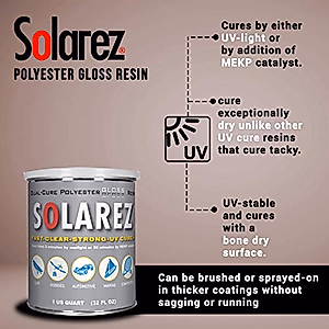 SOLAREZ UV Cure Polyester Gloss Resin (4 oz), Original Formula for Custom Woodworking or Sanding, Pool Cues, Guitar Making, Counter Tops, Bar Tops, Wood Tables ~ Made in the USA