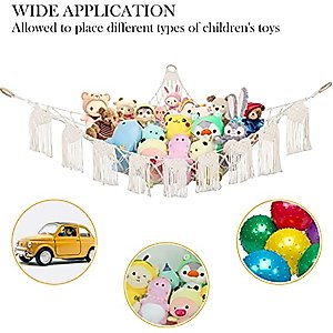 Zeesa Stuffed Animal Net or Hammock, Boho Hanging Net Storage with Macrame, Corner Toy Net Holder for Plush Toys Display, Beige