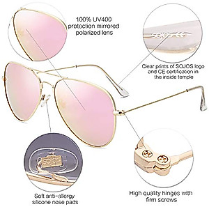 SOJOS Classic Aviator Polarized Sunglasses for Men Women Vintage Retro Style,Gold/Pink