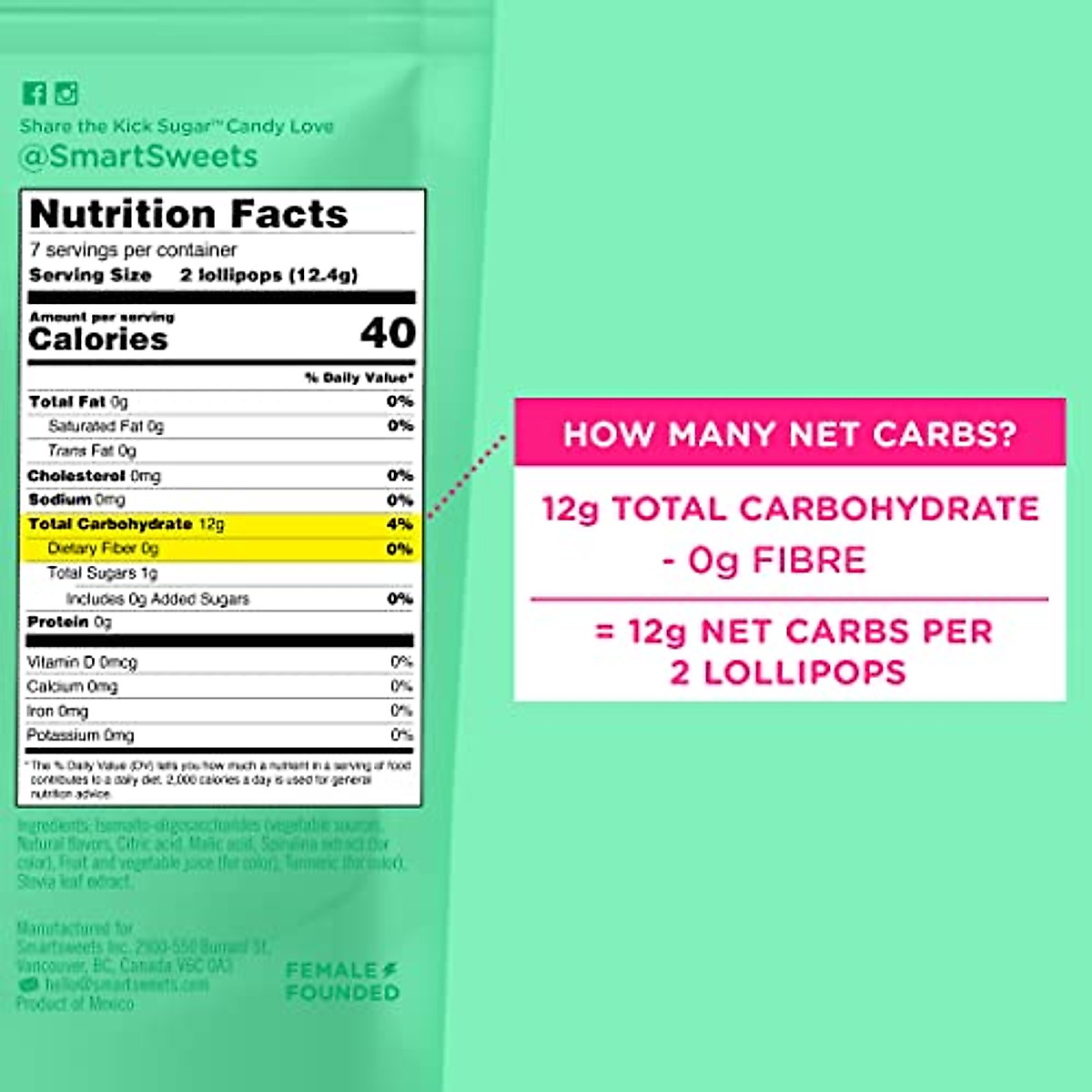 SmartSweets Lollipops, Blue Raspberry & Watermelon Flavors, Hard Candy with Low Sugar (1g), Low Calorie (40), No Artificial Sweeteners, Plant-Based, Gluten-Free, 3oz (Packaging May Vary)
