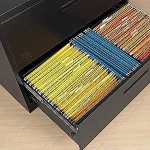 Approgreent Lateral File Cabinet with 2 Drawer, Filing Cabinet for Home Office, Metal File Cabinet with Lock, A4-Size/Letter-Size/Legal-Size, Black