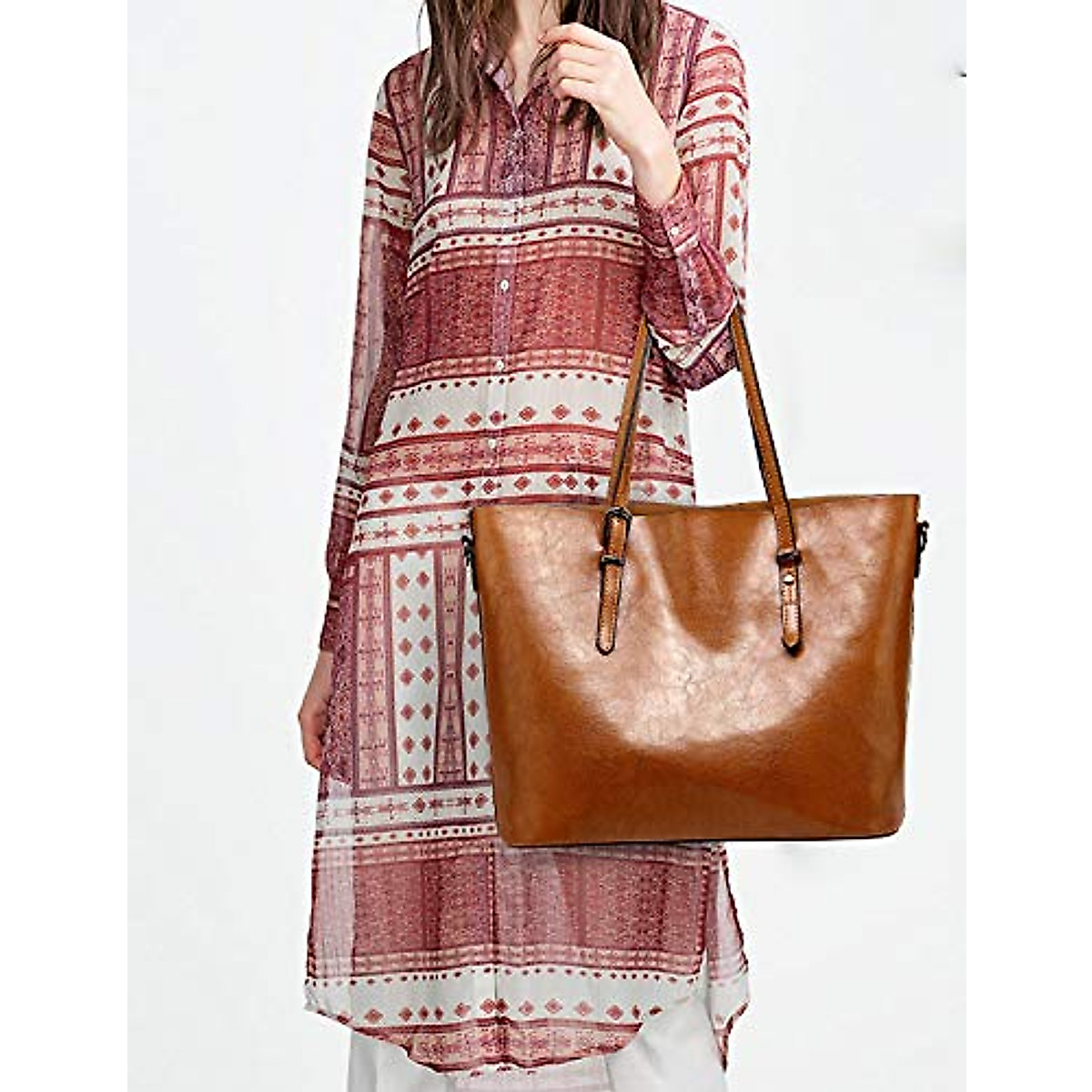 Ecokaki Women’s Vintage Large PU Leather Travel Handbag Hobo Bag Shoulder Bag Sling Bag Cross Body Bag Wine