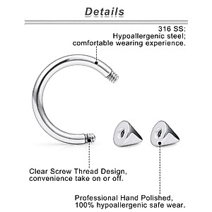 Ocptiy 6G 8G 12G 14G 16G Ear Earrings Gauges Septum Nose Plugs Tunnels Stretching Kit Surgical Stainless Steel Large Big Wide Septum Eyebrow Lip Belly Ring Cartilage Helix Tragus Earring Piercing Kit