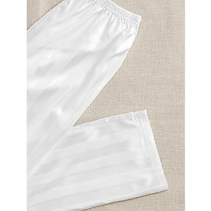 WDIRARA Women's Satin Striped Cami Top and Pants Soft Sleeveless Pajama Lounge Set White L