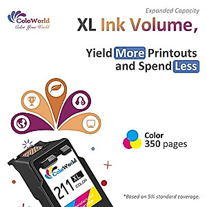 ColoWorld Remanufactured Ink Cartridges Replacement for Canon 211XL CL-211 (2 Tri-Color) Use in Pixma MP495 MX410 MX340 MP250 MX320 MP490 MP499 MX350 MX330 iP2702 MP480 MX420 MP280 iP2700 Printer