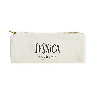 The Cotton & Canvas Co. Personalized Name with Mini Heart Pencil Case, Cosmetic Case and Travel Pouch for Office and Back to School