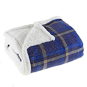 Lavish Home Fleece Sherpa Throw Blanket - Plaid - Blue/Yellow