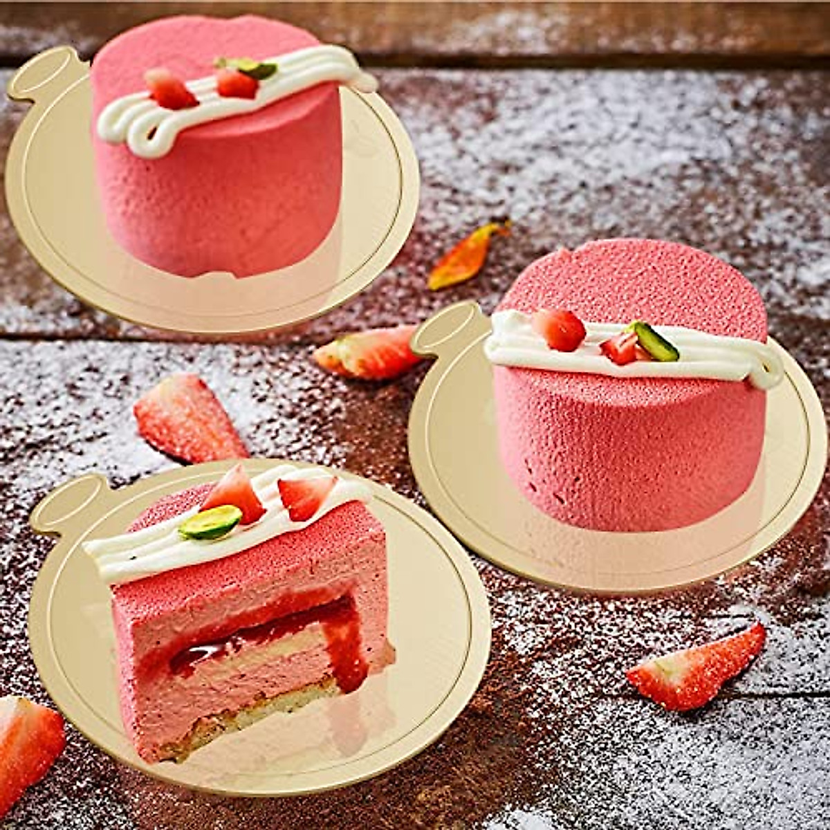 100 Pcs 3 Inch Mini Cake Boards Mousse Cupcake Base, Gold 8cm