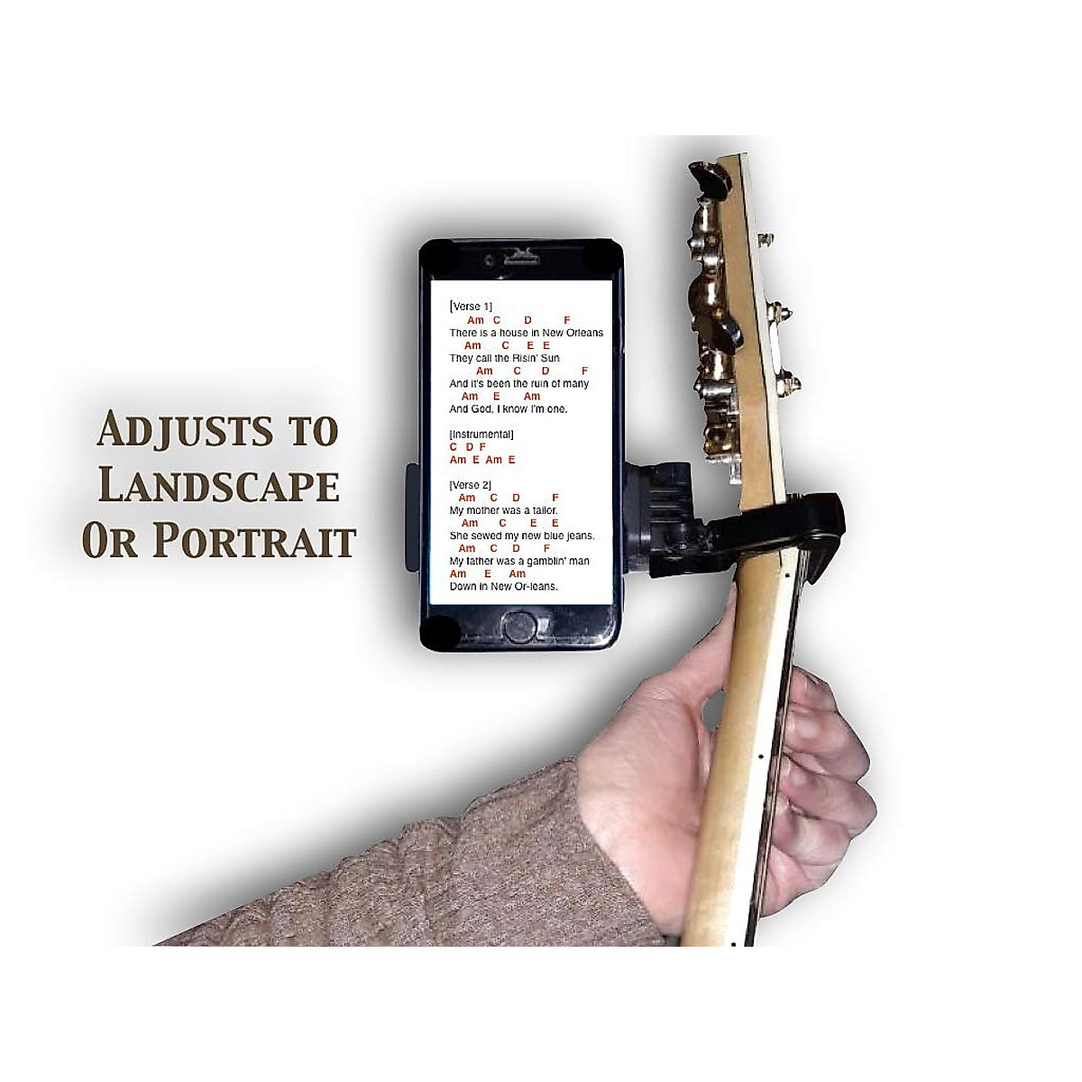 Smart-Po Smartphone Guitar Capo | Android and iPhone Compatible Dock Headstock Neck Clamp | Cell Phone Holder Aid Musicians | Electric or Acoustic Guitars