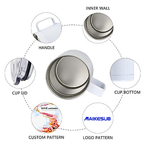 MAIKESUB 4 Pcs Sublimation Blank Skinny Tumbler 16 OZ White Handle and Straw Double Wall Stainless Steel Coffee Straight Mug with Sliding Lid (12 oz 340ML With base)