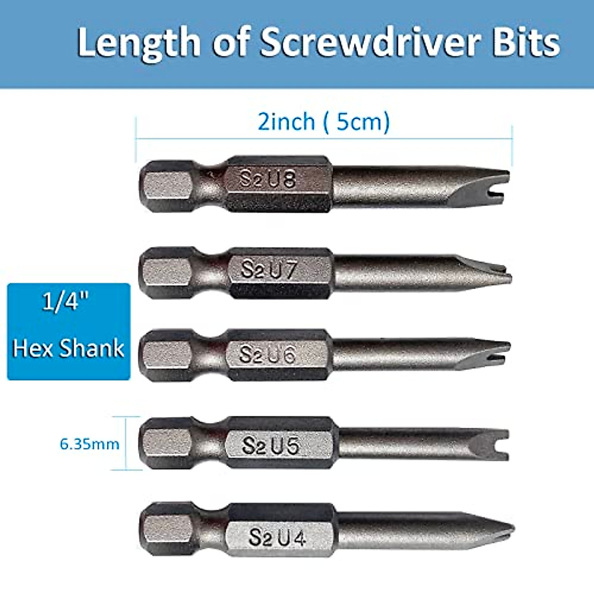 Spanner Screwdriver Bits 5in1 Set U4 U5 U6 U7 U8, SKZIRI 5PCS U-shaped Screwdriver Bit Magnetic Power Tools 1/4" Hex Shank 1/2inch Length