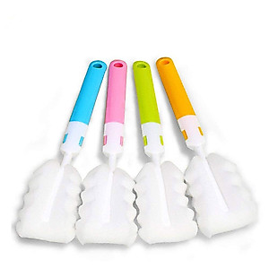 INVODA 4PCS Bottle Brush,Bottle Washer Set Long Sponge Bottle Cleaning Brushes Baby Bottle Cleaner Brush, Nipple Brush (4 pcs)