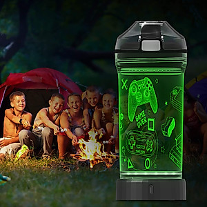 Lightzz Kids Water Bottle with 3D Glowing Game Console LED Light - Tritan BPA Free - Travel Cup Gift for Back to School Girl Boy Child Holiday Camping Picnic - 14 Oz