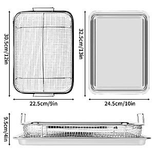 Air Fryer Basket | 12.8" x 9.6" Stainless Steel Non-toxic Basket with Tray | Airfry Toaster Oven Accessories