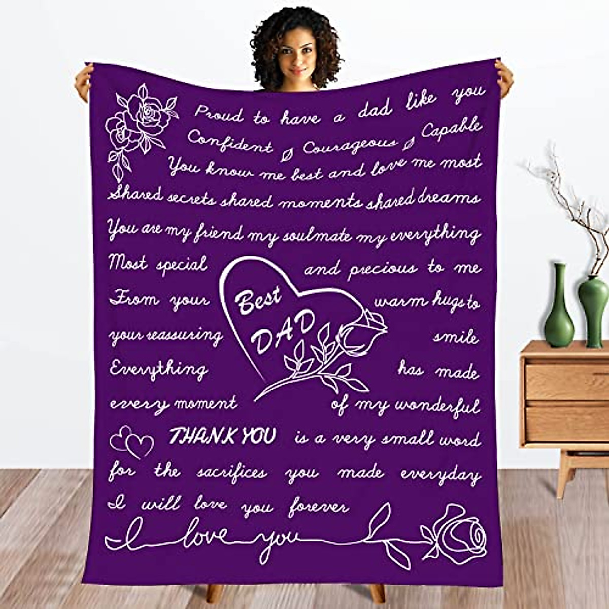 Personalized Flannel Blanket Bed Throw to Dad/Father Gift/Present for Father’s Day Birthday Thanksgiving Day Christmas Healing Thoughts Throws Emotion Transmission with Gift Bag and Wish Card