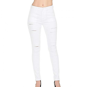 wax jean High-Rise Slashed Destroyed Skinny Jeans 7 White 90172