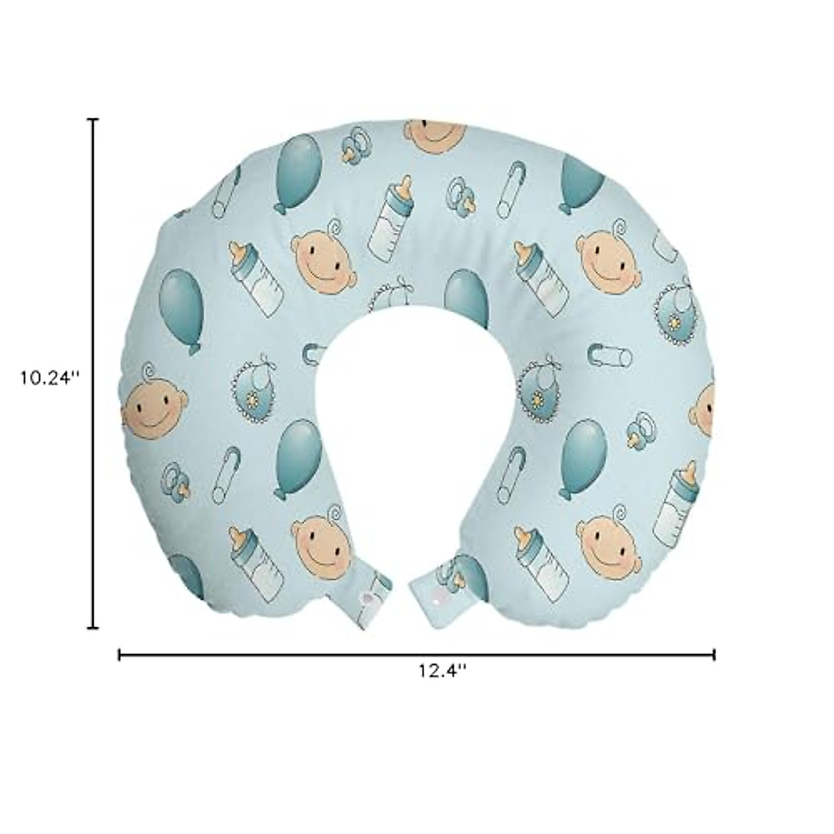 Ambesonne Cartoon Travel Pillow Neck Rest, Head with Balloons Pacifiers and Milk Bottles Inspired Composition, Memory Foam Traveling Accessory for Airplane and Car, 12", Blue Turquoise